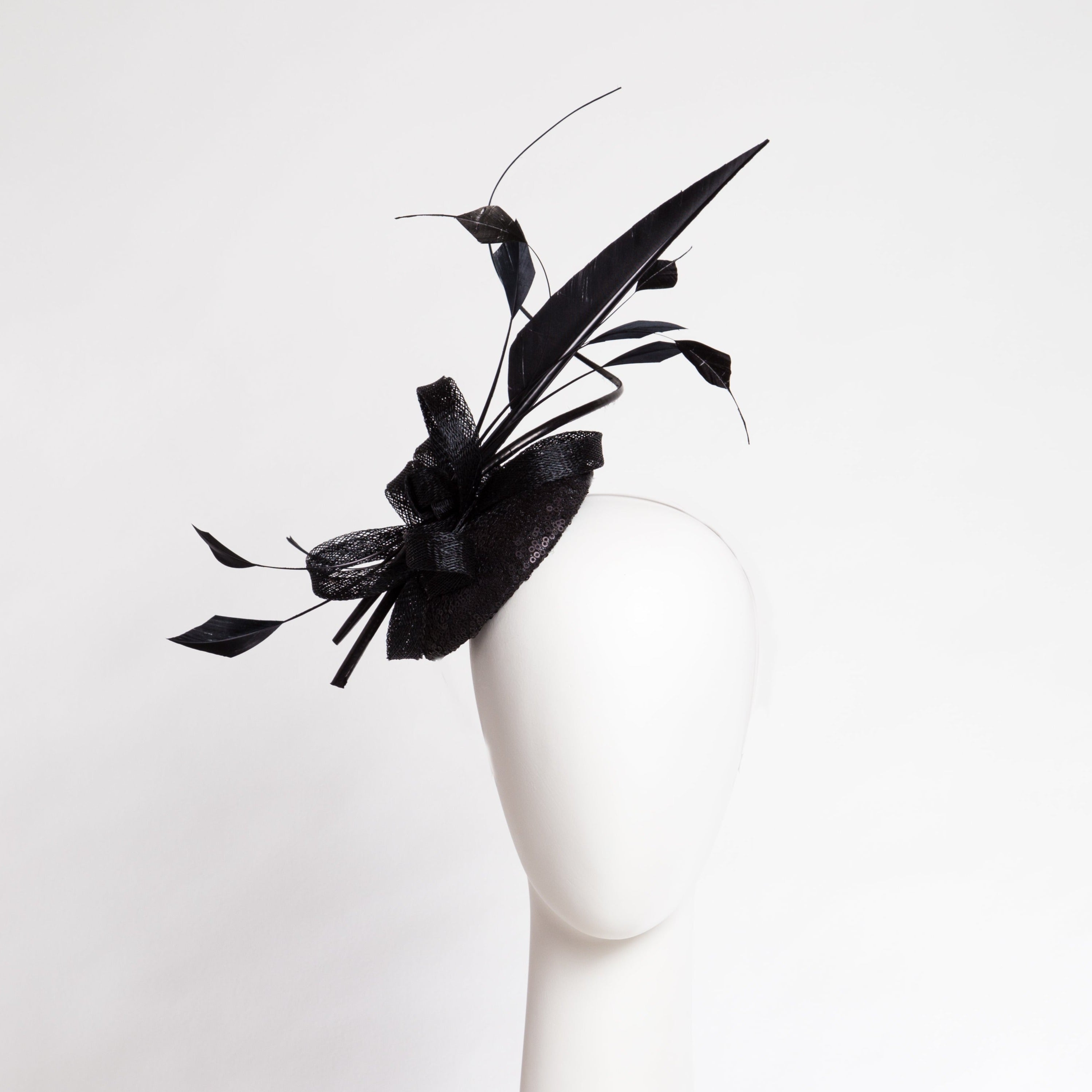 Black Feather Fascinator | Black Disc Fascinator | Vivien Sheriff.